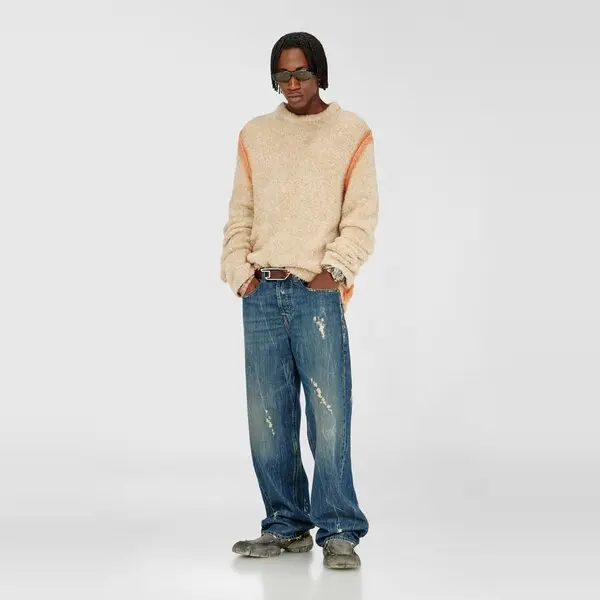 DIESEL® Alpaca-blend Mock Neck Jumper With Spray-dyed Seams - Brown