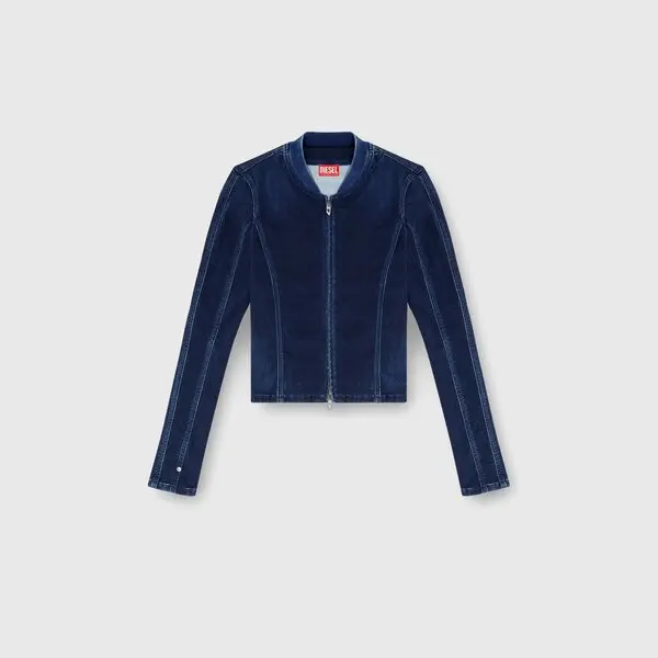 DIESEL® Cropped Joggjeans Bomber Jacket With Logo Detail - Blue