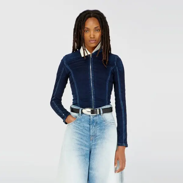 DIESEL® Cropped Joggjeans Bomber Jacket With Logo Detail - Blue