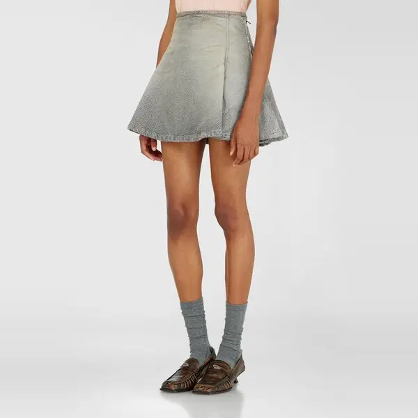 DIESEL® Distressed Herringbone Denim A-line Mini Skirt - Grey