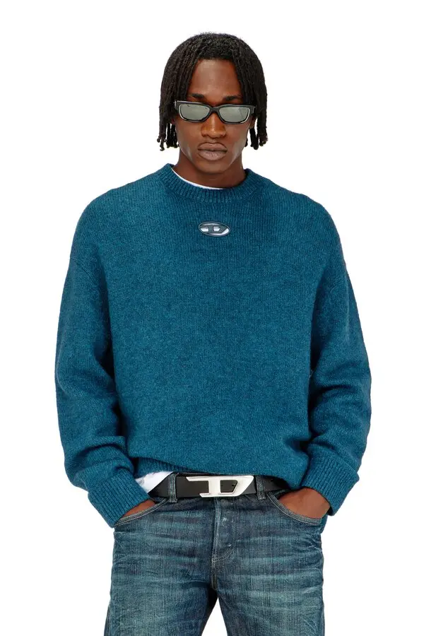 DIESEL® Wool And Alpaca Blend Sweater With Oval D Logo - Green