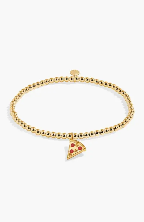 A LITTLES & CO A Little Vibes 'pizza Lovers' Club' Beaded Charm Bracelet In Gold-tone Plating