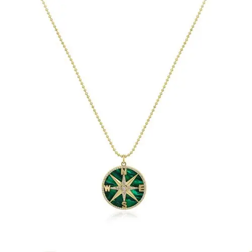 THE LOVERY FINE JEWELRY Cz Compass Necklace - Malachite