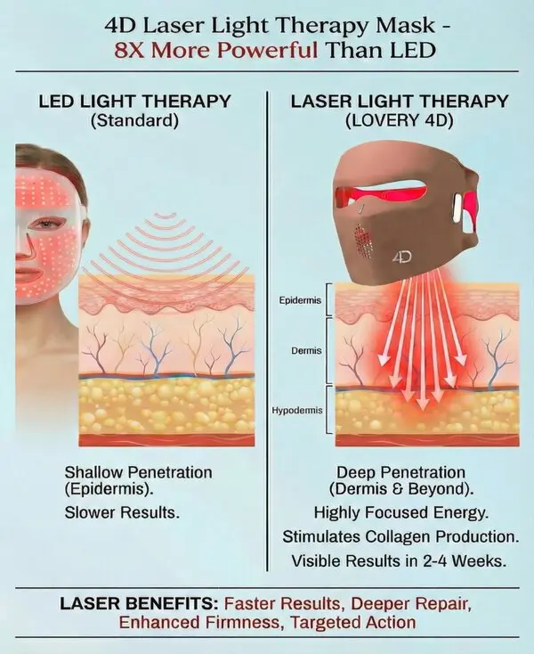 LOVERY 4d Laser Light Therapy Face Mask 8 X More Powerful Than Led Professional At-home Skin Rejuvenation - Mauve