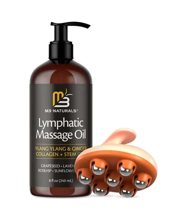 M3 Naturals Lymphatic Massage Oil And Roller Kit Ylang Ylang And Ginger 8 Fl Oz - No Color