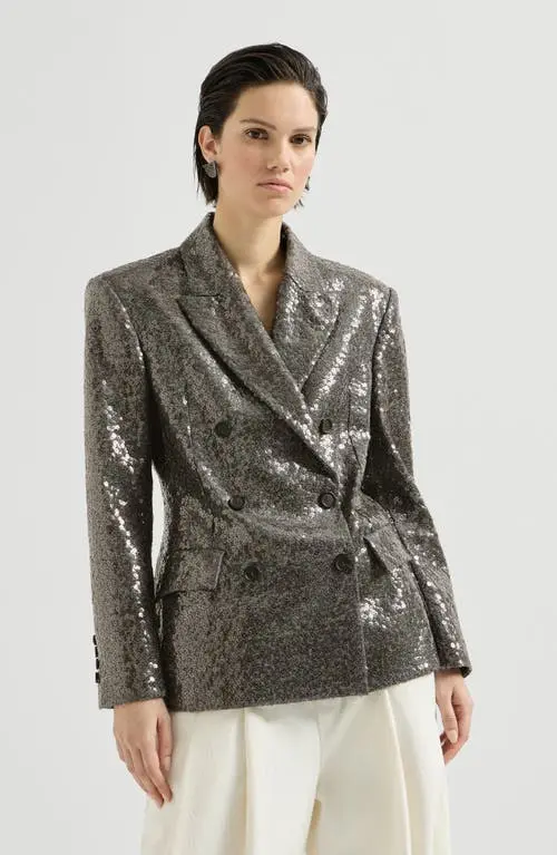 Brunello Cucinelli Dazzling Texture Embroidery Blazer In Virgin Wool Flannel