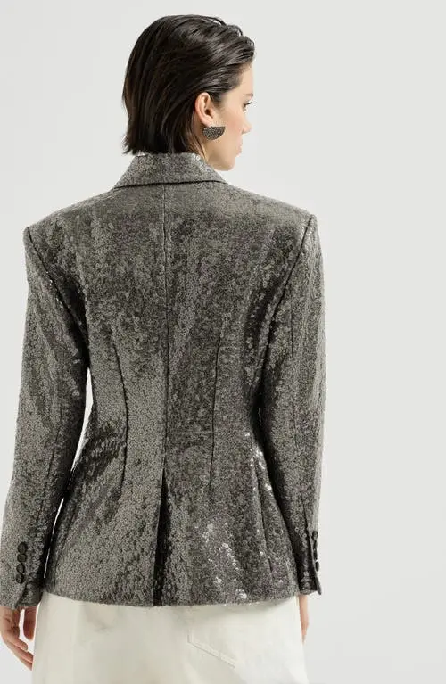 Brunello Cucinelli Dazzling Texture Embroidery Blazer In Virgin Wool Flannel