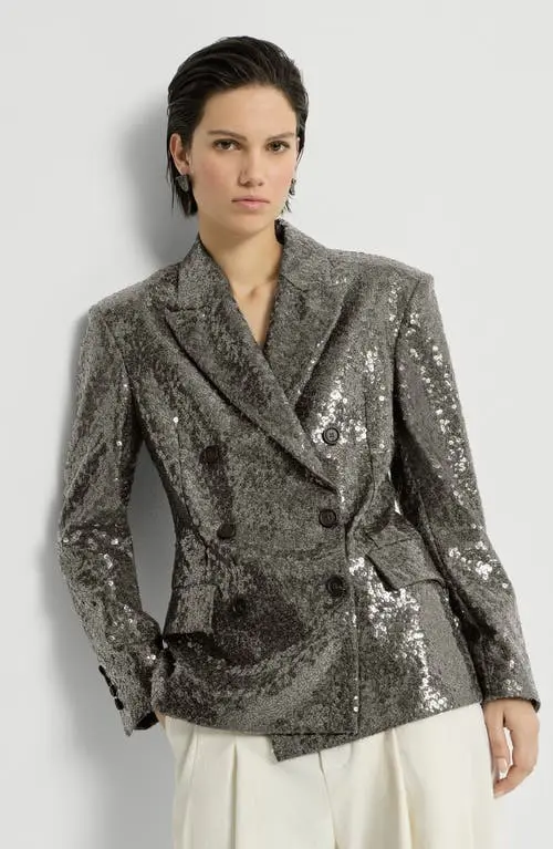 Brunello Cucinelli Dazzling Texture Embroidery Blazer In Virgin Wool Flannel