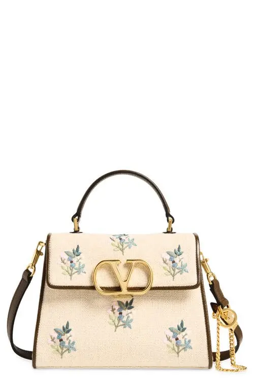 Valentino Garavani Small Vsling Embroidered Linen Top Handle Bag