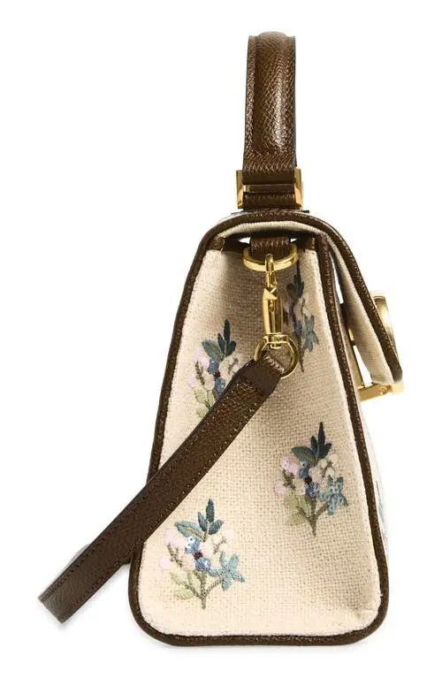 Valentino Garavani Small Vsling Embroidered Linen Top Handle Bag