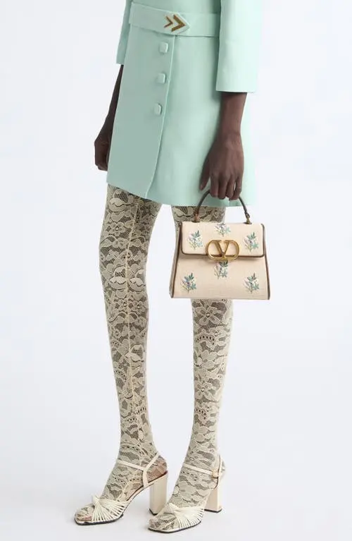 Valentino Garavani Small Embroidered Linen Top Handle Bag