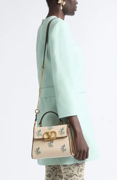 Valentino Garavani Small Embroidered Linen Top Handle Bag