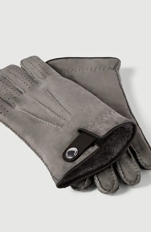 Brunello Cucinelli Suede Shearling Gloves - Medium Grey