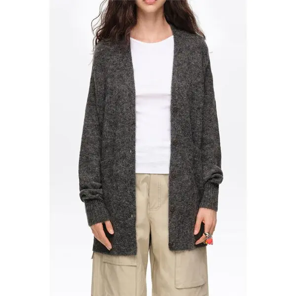 Bimba Y Lola Long Alpaca Blend Cardigan - Dark Grey Melange