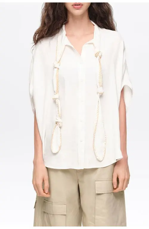 Bimba Y Lola Knotted Neckline Cape Shirt - White