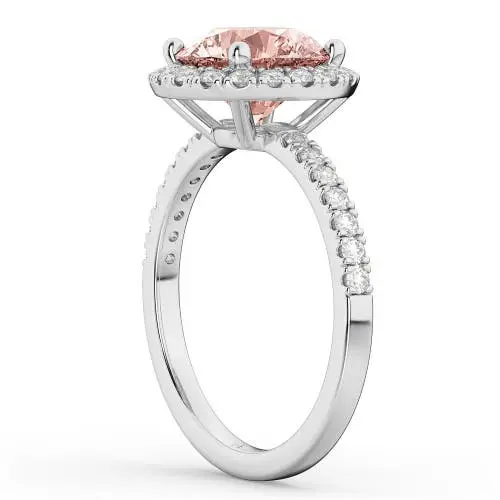 ALLUREZ Halo Morganite And Diamond Engagement Ring In 14k White Gold - 2.25ct/white Gold
