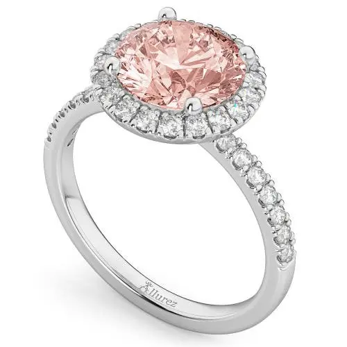 ALLUREZ Halo Morganite And Diamond Engagement Ring In 14k White Gold - 2.25ct/white Gold