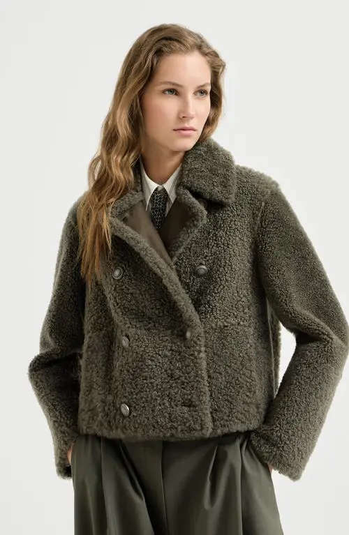Brunello Cucinelli Fuzzy Shearling Pea Coat - Green