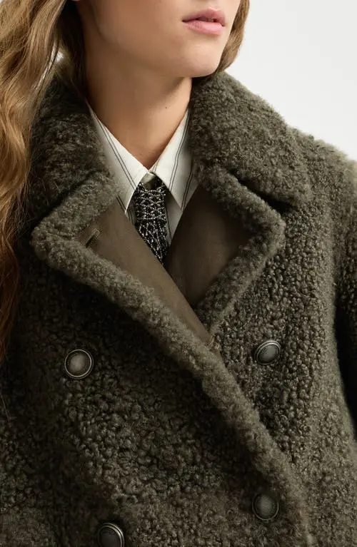 Brunello Cucinelli Fuzzy Shearling Pea Coat - Green