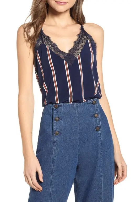 Vero Moda Lace Trim Stripe Knit Top