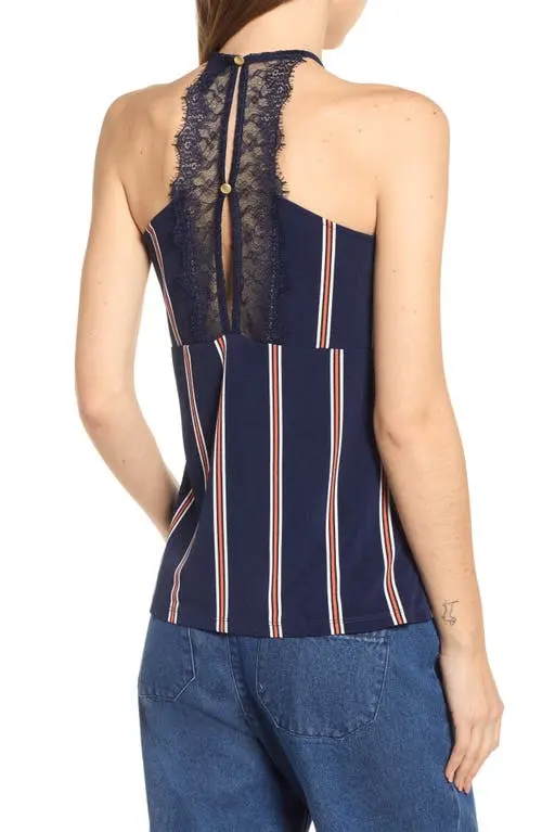 Vero Moda Lace Trim Stripe Knit Top