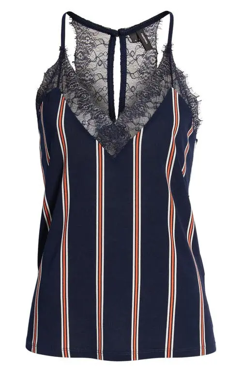 Vero Moda Lace Trim Stripe Knit Top