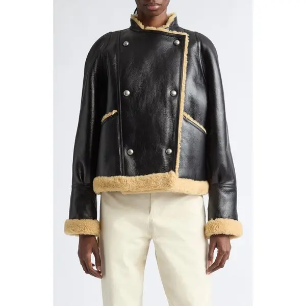 Altuzarra Genuine Shearling Trim Leather Coat