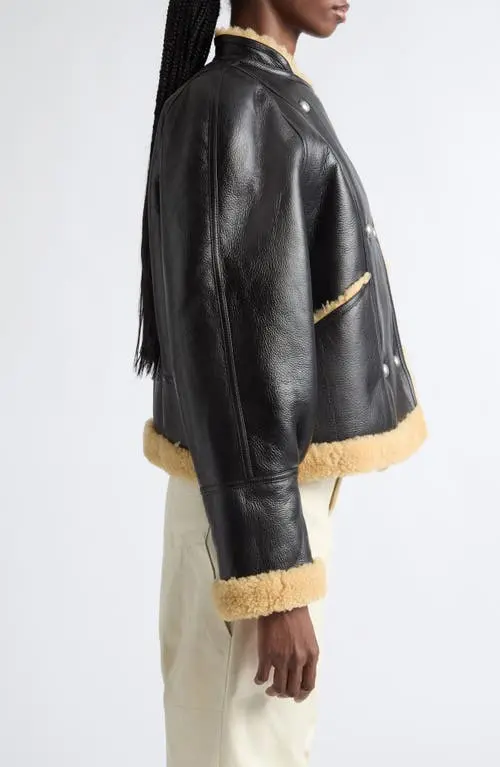 Altuzarra Genuine Shearling Trim Leather Coat