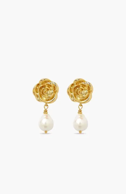 YOJ Rose Pearl Drop Earrings In & Pearls - Gold