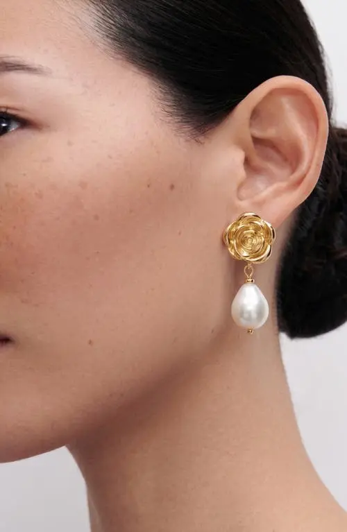 YOJ Rose Pearl Drop Earrings In & Pearls