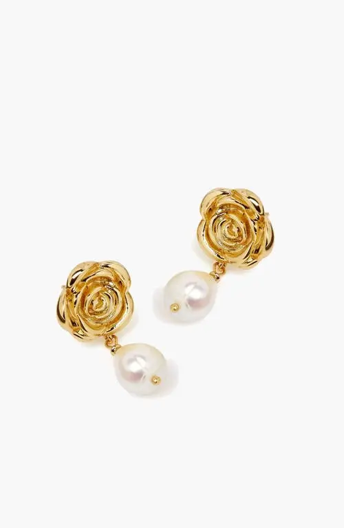 YOJ Rose Pearl Drop Earrings In & Pearls