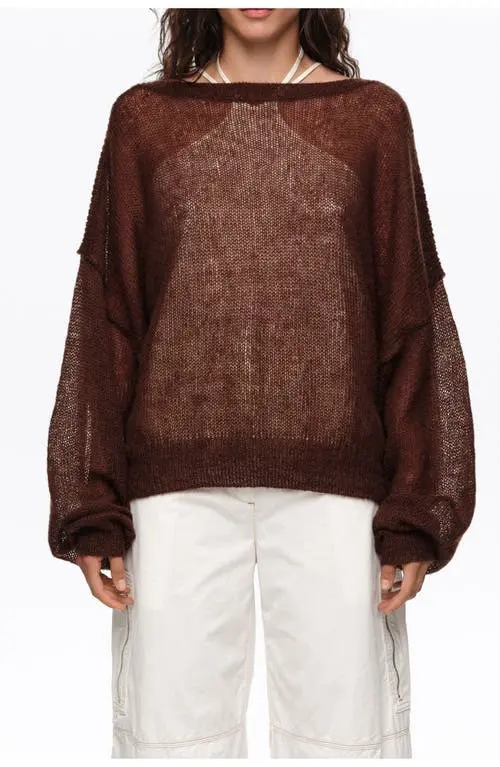 Bimba Y Lola Mohair Blend Boat Neck Sweater - Brown