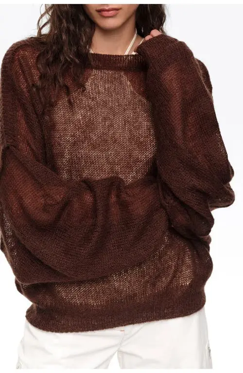 Bimba Y Lola Mohair Blend Boat Neck Sweater - Brown