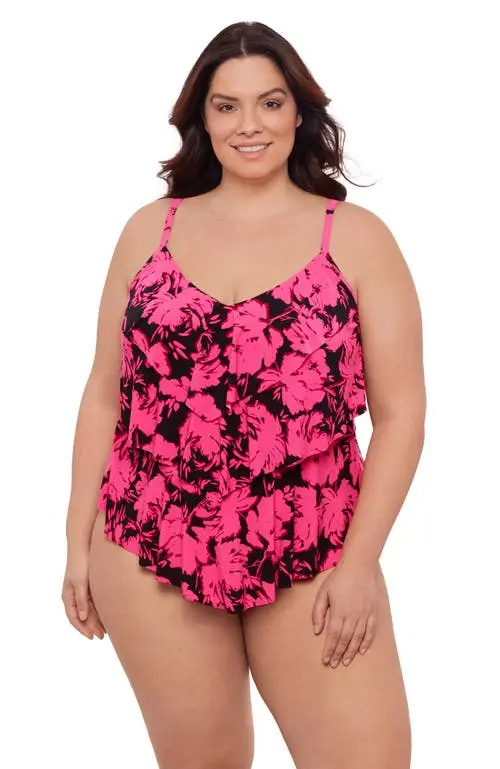 AQUA GREEN Triple Ruffle Tier Adjustable Tankini Swimsuit Top - Fleurette