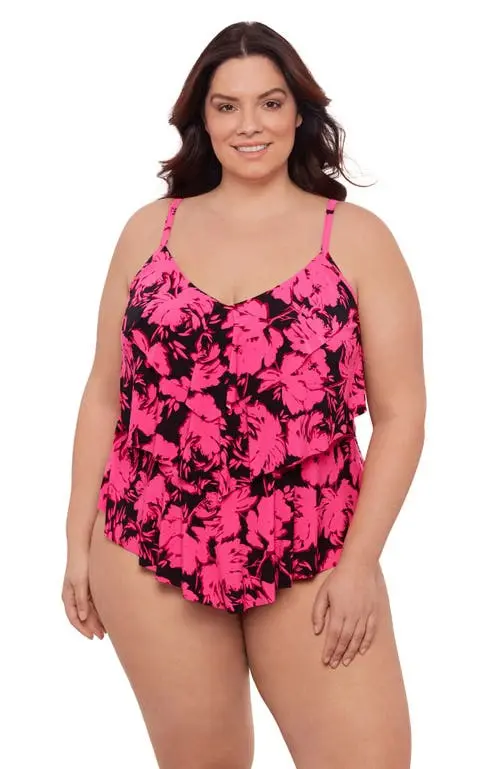 AQUA GREEN Triple Ruffle Tier Adjustable Tankini Swimsuit Top - Fleurette