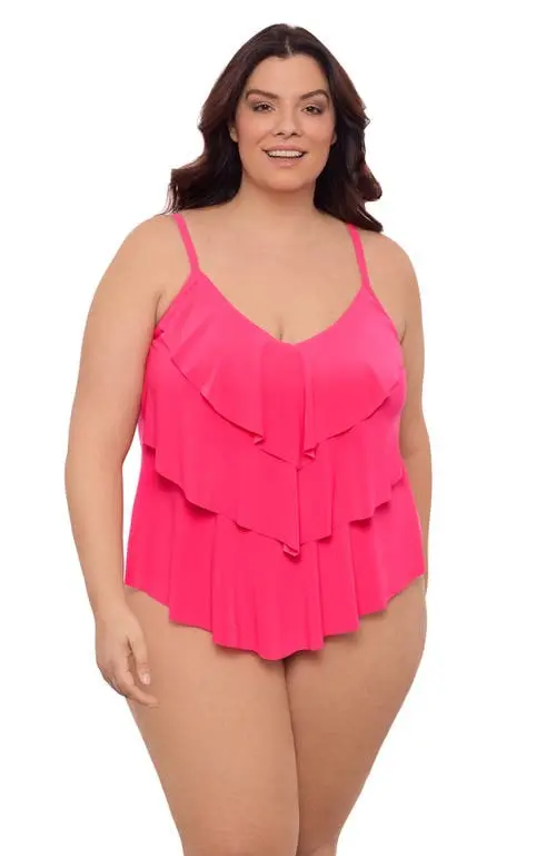 AQUA GREEN Triple Ruffle Tier Adjustable Tankini Swimsuit Top - Rose Quartz