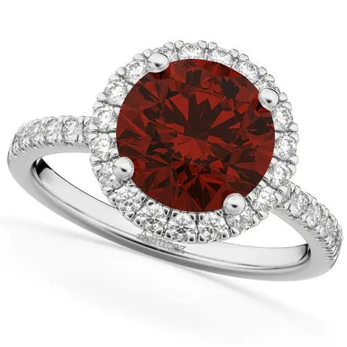 ALLUREZ Halo Garnet And Diamond Engagement Ring In 14k White Gold - 3.00ct/white Gold