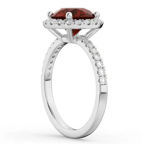 ALLUREZ Halo Garnet And Diamond Engagement Ring In 14k White Gold