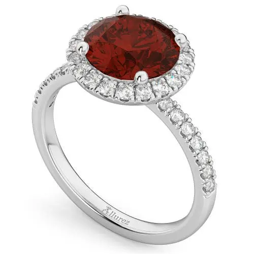 ALLUREZ Halo Garnet And Diamond Engagement Ring In 14k White Gold