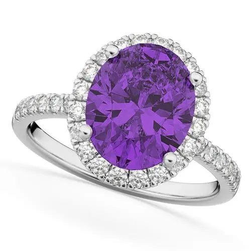 ALLUREZ Oval Cut Amethyst And Diamond Halo Engagement Ring In 14k White Gold - 2.91ct/white Gold