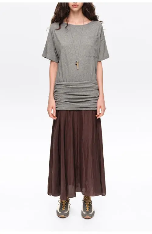 Bimba Y Lola Ruched Two-material Flared Midi Dress