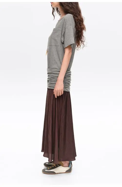 Bimba Y Lola Ruched Two-material Flared Midi Dress