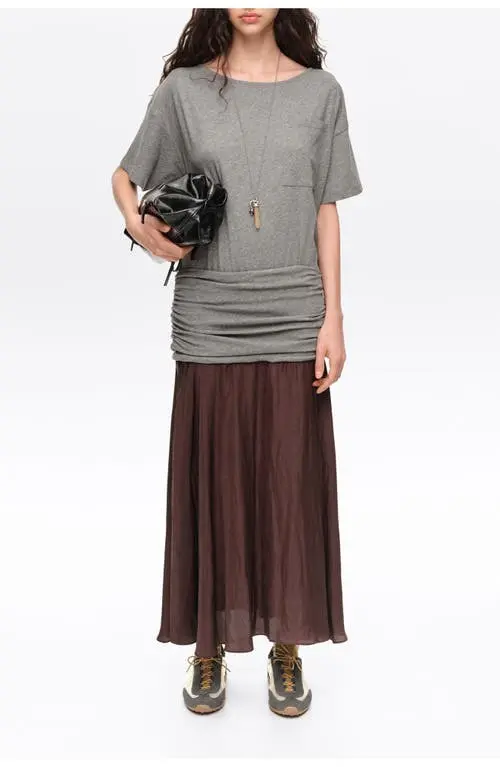 Bimba Y Lola Ruched Two-material Flared Midi Dress