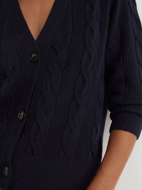 REISS Elowen Wool-cashmere Cable-knit Cardigan - Navy