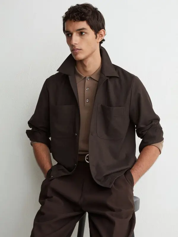 REISS Penge Brushed Twin-pocket Overshirt With Wool - Chocolate Brown