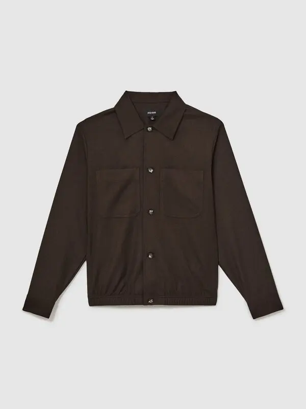 REISS Penge Brushed Twin-pocket Overshirt With Wool - Chocolate Brown
