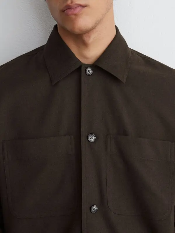 REISS Penge Brushed Twin-pocket Overshirt With Wool - Chocolate Brown