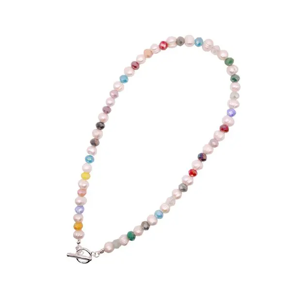 URBANE JEWELRY STUDIO White / Silver Rainbow Crystal Pearl Necklace
