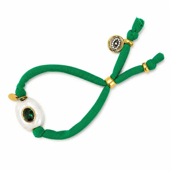 Persia Donà Jewelry Stretchy Enamel Oval Gem Bracelet With Evil Eye Accents - White
