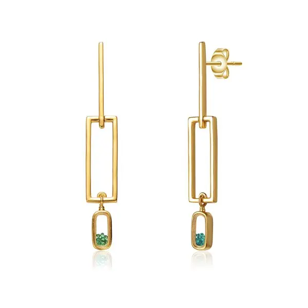 GENEVIVE 14k Gold Plated Cubic Zirconia Drop Earrings - Green